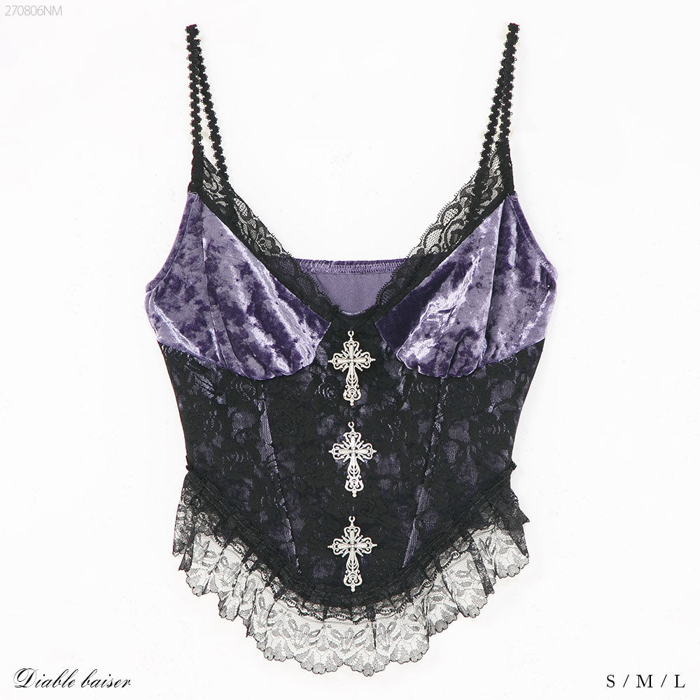 十字架チャームコルセットベロアキャミトップス – レディースファッション通販の夢展望【公式】