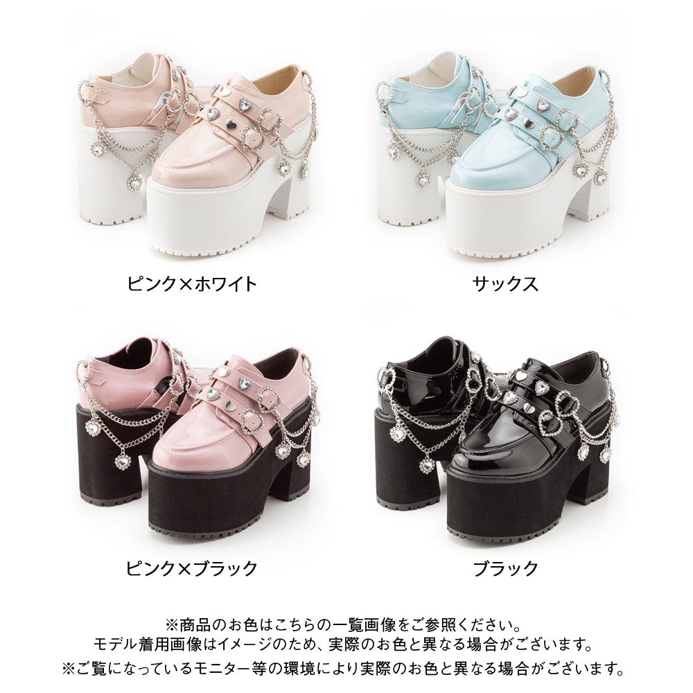 キラキラハートチャームチェーン付きダブルハートローファー – レディースファッション通販の夢展望【公式】